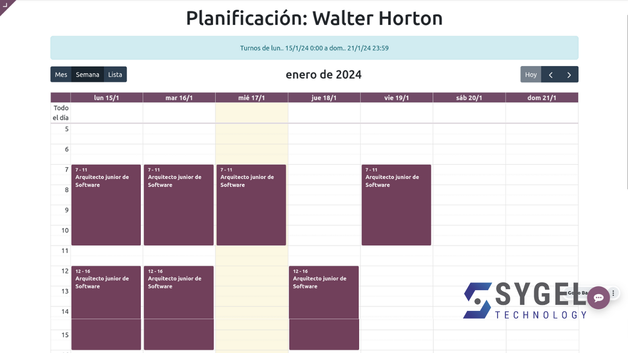 Módulo planning en Odoo | Sygel